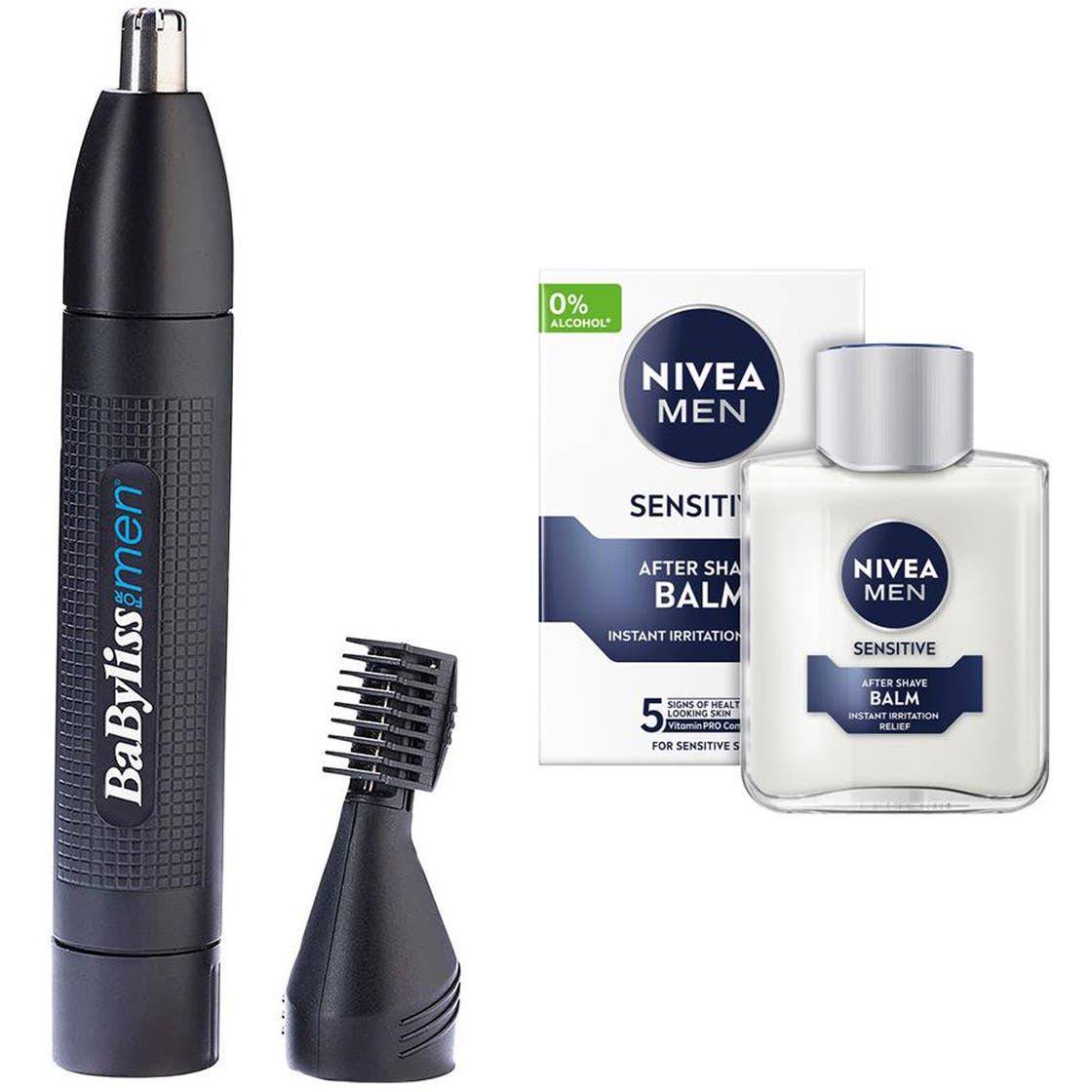 BaByliss Complete Facial Hair Care Bundle Babyliss Trimmer & Nivea MEN ...